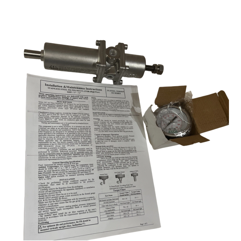 ASCO 342A Compressed Air Filter Regulator | Stainless Steel High-Flow ...