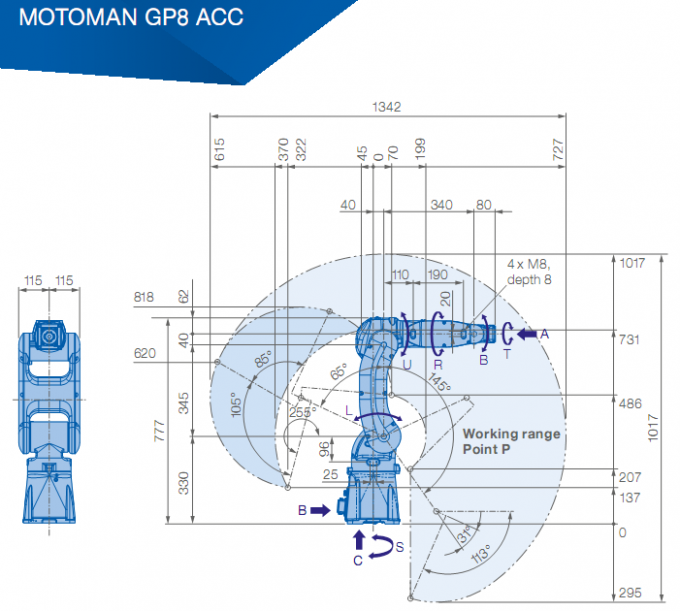 1.0KVA 727mm 8kg Payload Yaskawa 6 Axis Robot Arm