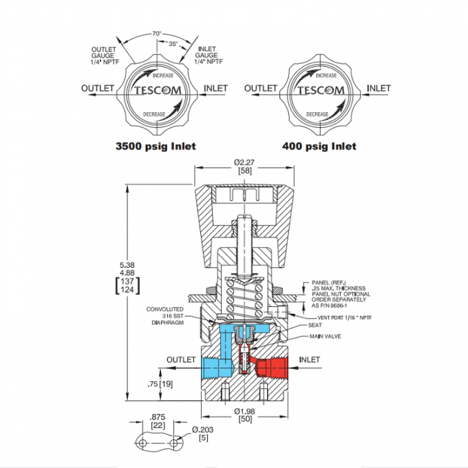 Standard Tescom 44 Series Pressure Regulator For Water Supply System